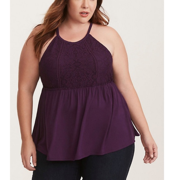 torrid | Tops | Torrid Purple Lace Trim Babydoll Tank Top Size 4 | Poshmark